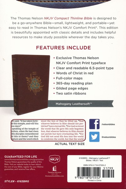 NKJV Compact Thinline Bible, Burgundy - Palabra De Dios